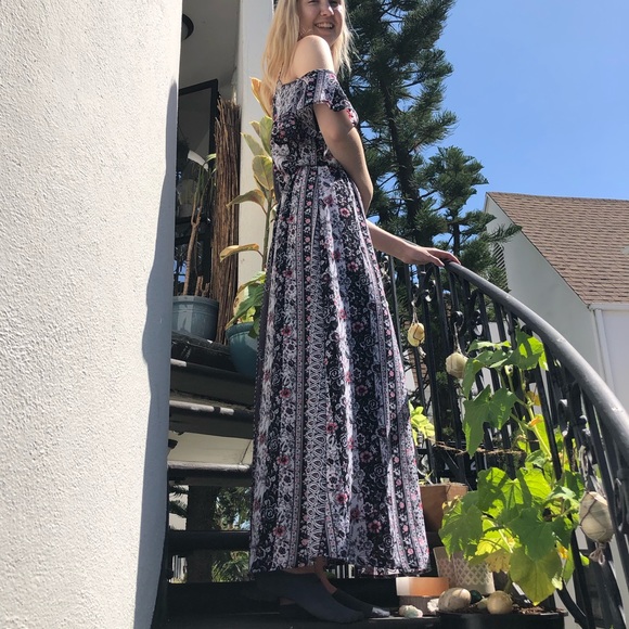 Dresses | Flirty Cold Shoulder Floral Print Maxi Dress | Poshmark
